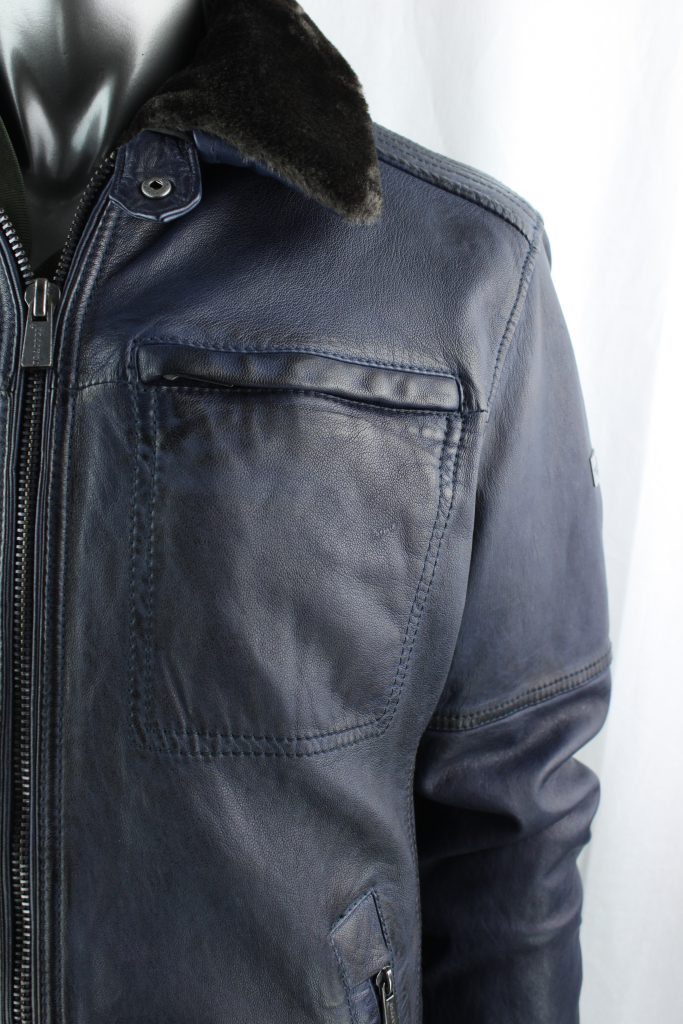Men’s TRAPPER Sandor Leather Jacket with Detachable Collar in Blue ...