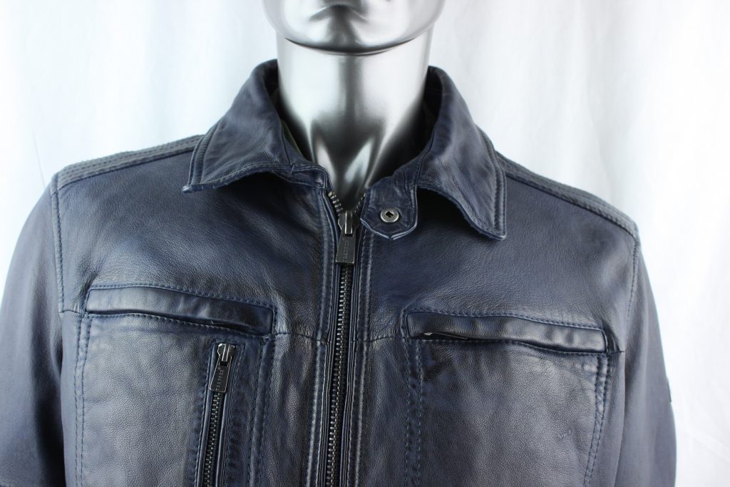 Men’s TRAPPER Sandor Leather Jacket with Detachable Collar in Blue ...